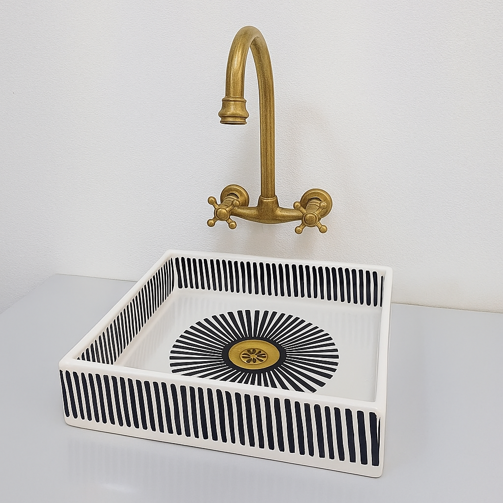 MAHJOUB Handcrafted Moroccan Ceramic Sink – Square or Rectangular Basin ...