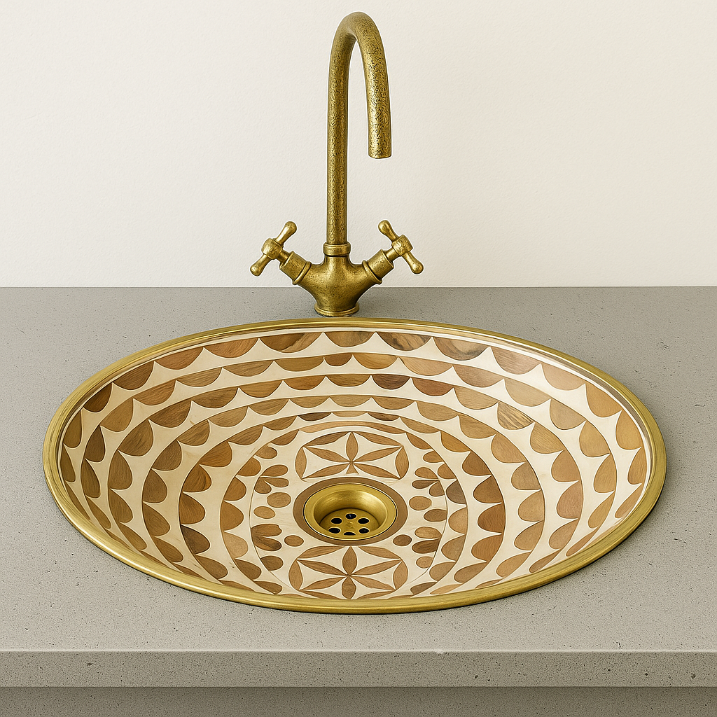TETOUAN Moroccan Handcrafted Oval Sink – Brass, Wood & Resin | Unique Sinks
