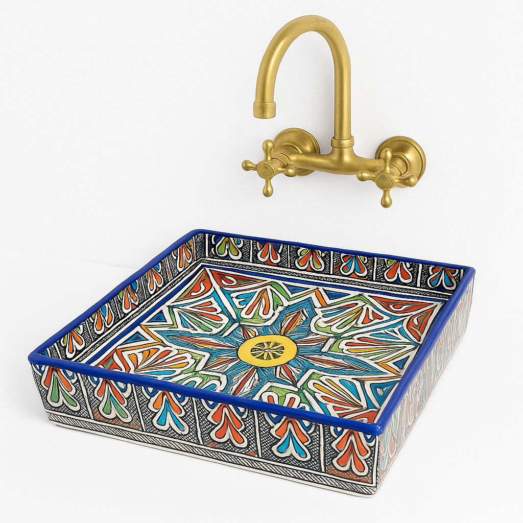 AZIZ Handcrafted Moroccan Ceramic Sink – Square or Rectangular Basin ...