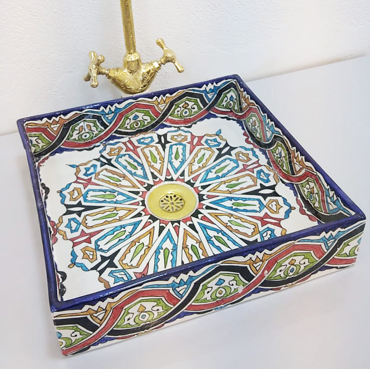 KARIM Handcrafted Moroccan Ceramic Sink – Square or Rectangular Basin ...