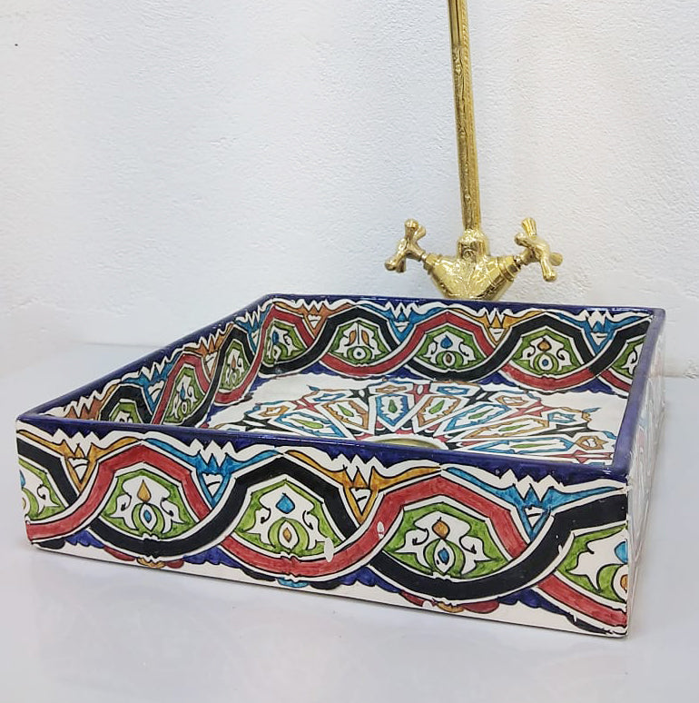 KARIM Handcrafted Moroccan Ceramic Sink – Square or Rectangular Basin ...