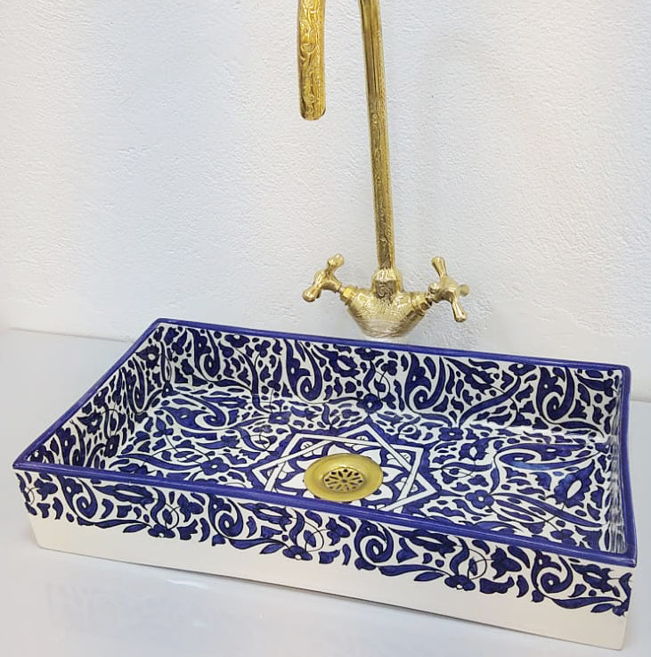 OMAR Handcrafted Moroccan Ceramic Sink – Square or Rectangular Basin ...