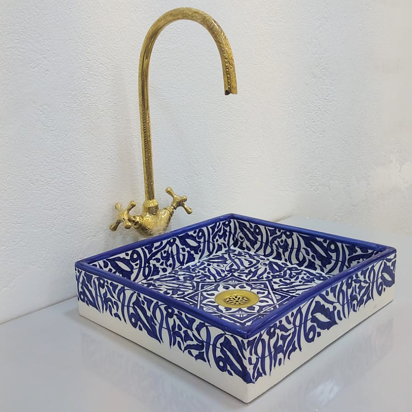 HAIDAR Handcrafted Moroccan Ceramic Sink – Square or Rectangular Basin ...