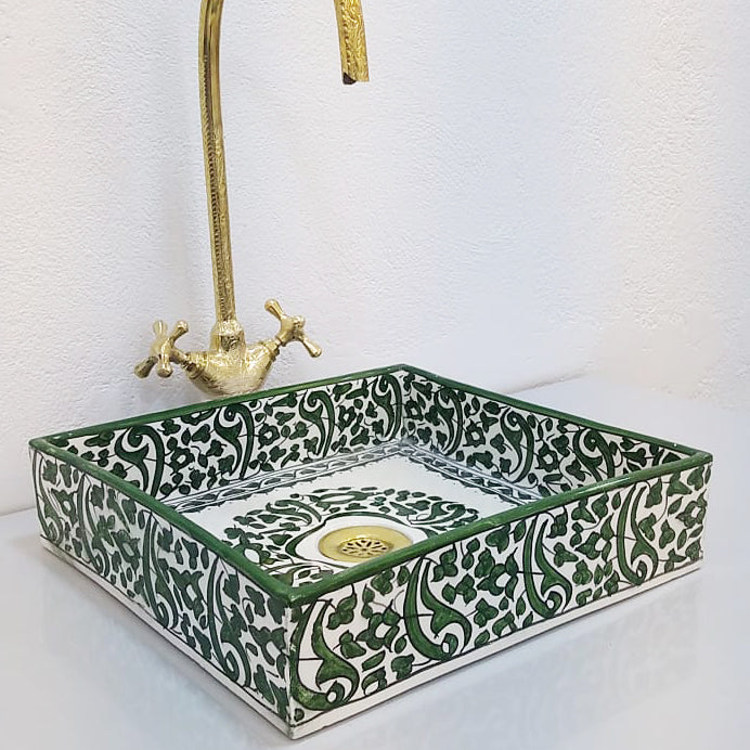 TARIQ Handcrafted Moroccan Ceramic Sink – Square or Rectangular Basin ...