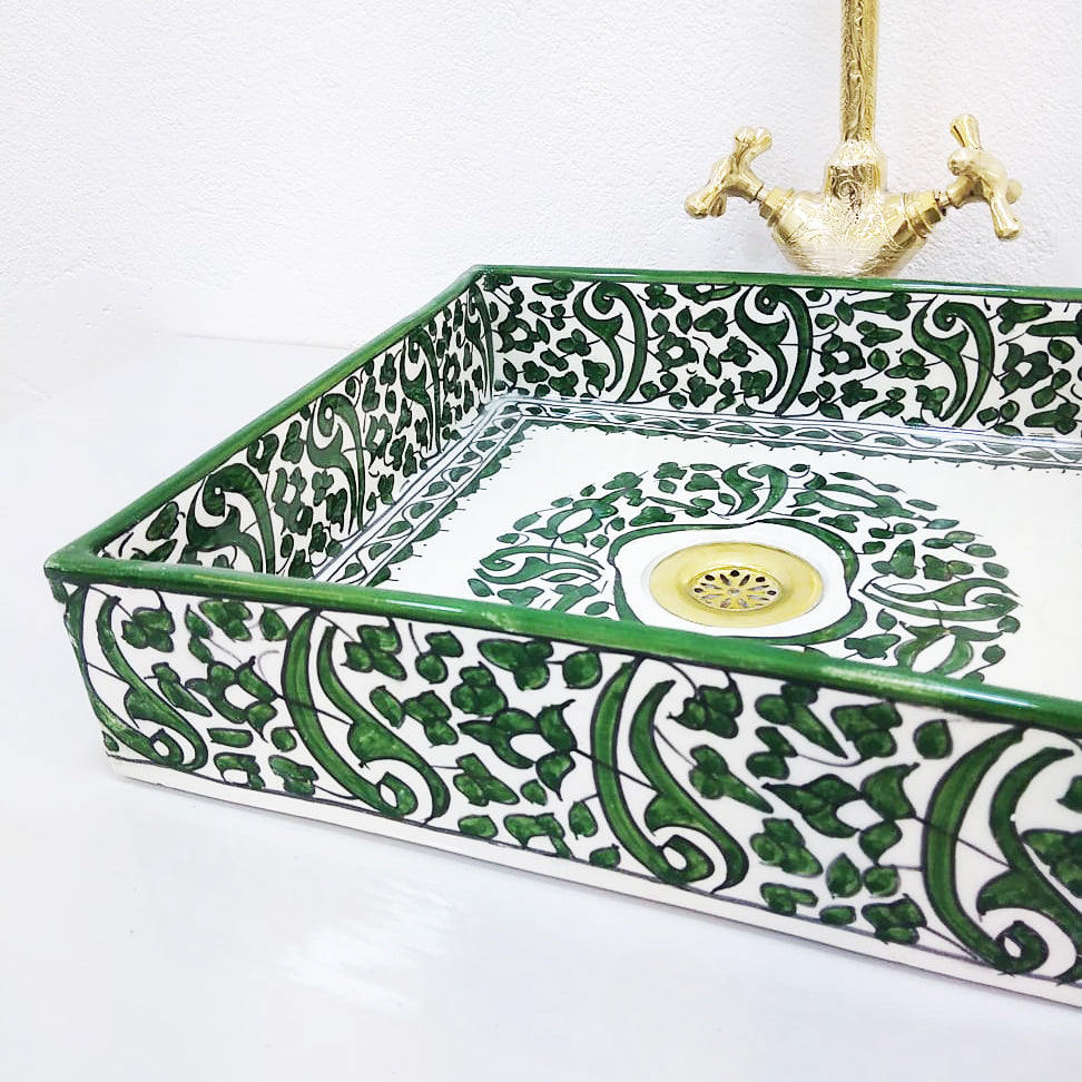TARIQ Handcrafted Moroccan Ceramic Sink – Square or Rectangular Basin ...