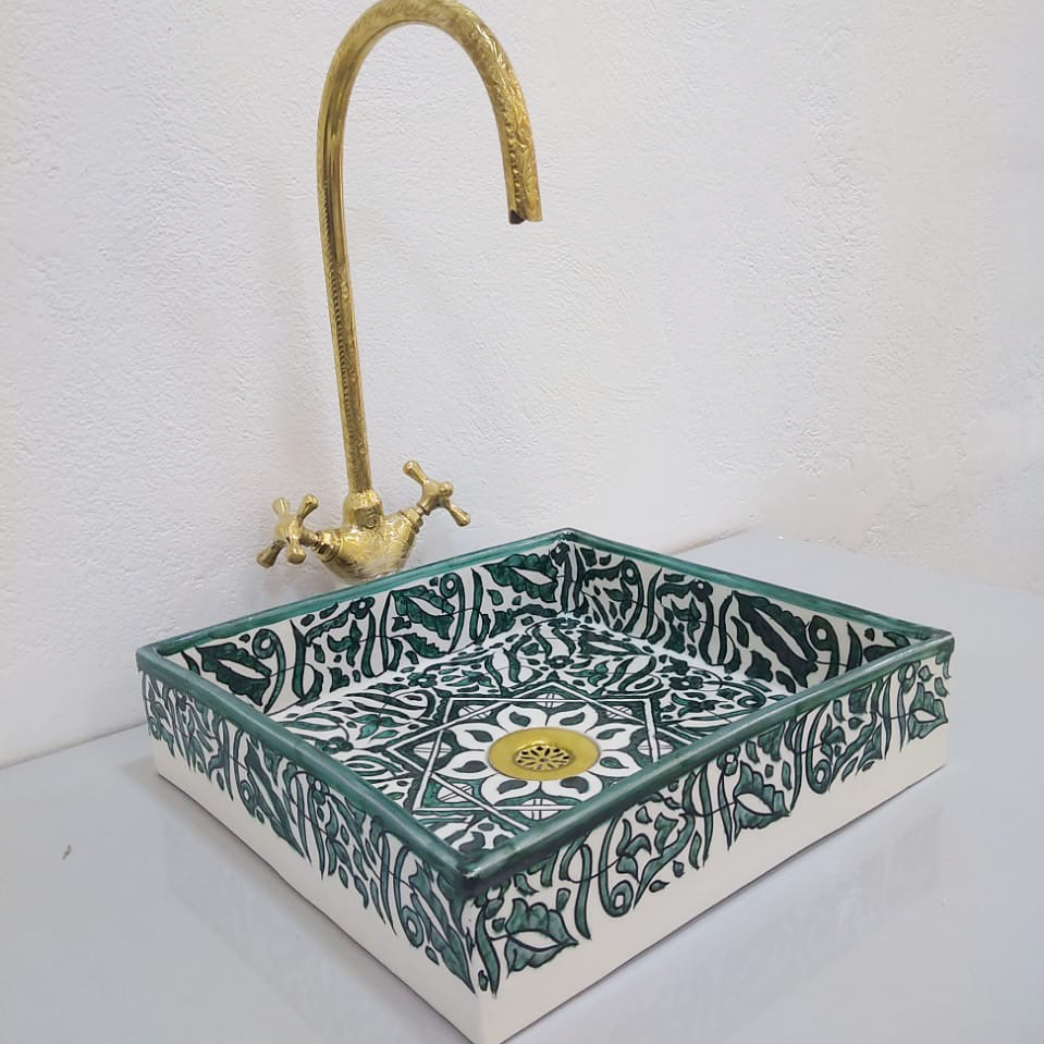FADOUL Handcrafted Moroccan Ceramic Sink – Square or Rectangular Basin ...