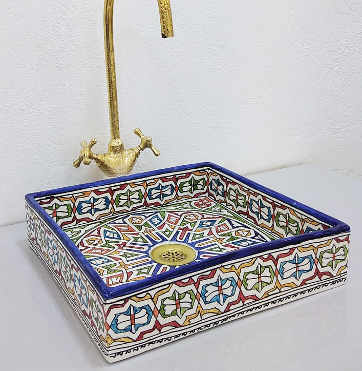 NAIMA Handcrafted Moroccan Ceramic Sink – Square or Rectangular Basin ...
