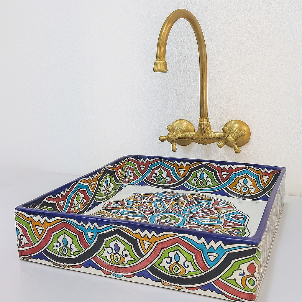 KARIM Handcrafted Moroccan Ceramic Sink – Square or Rectangular Basin ...