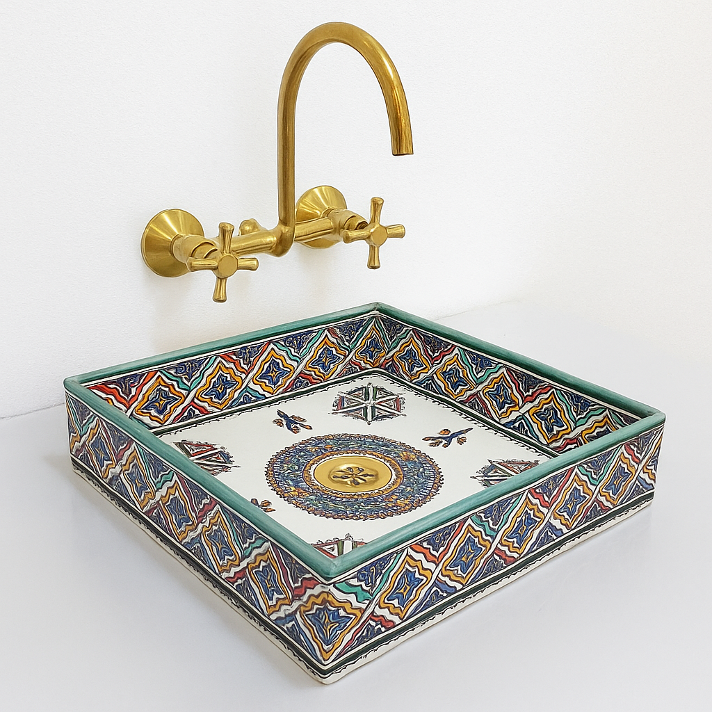 MALIKA Handcrafted Moroccan Ceramic Sink – Square or Rectangular Basin ...