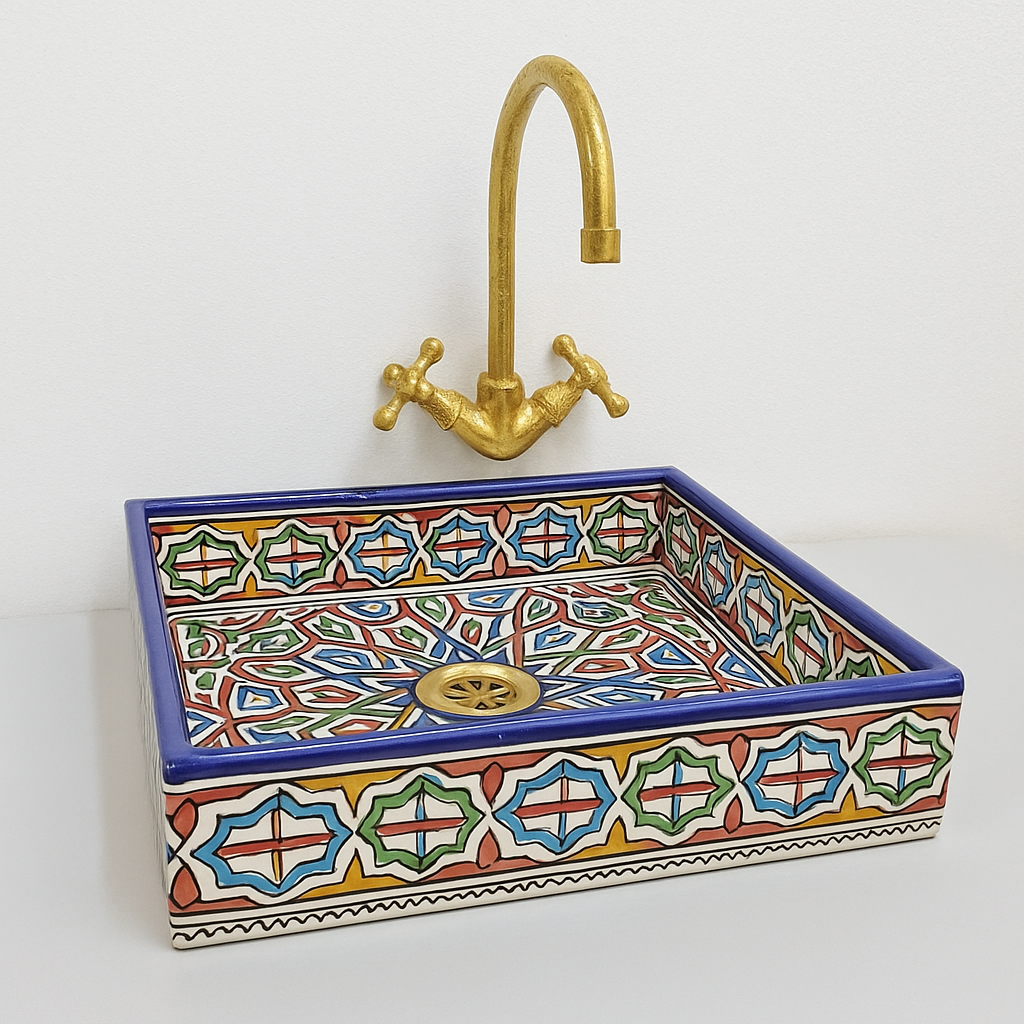NAIMA Handcrafted Moroccan Ceramic Sink – Square or Rectangular Basin ...