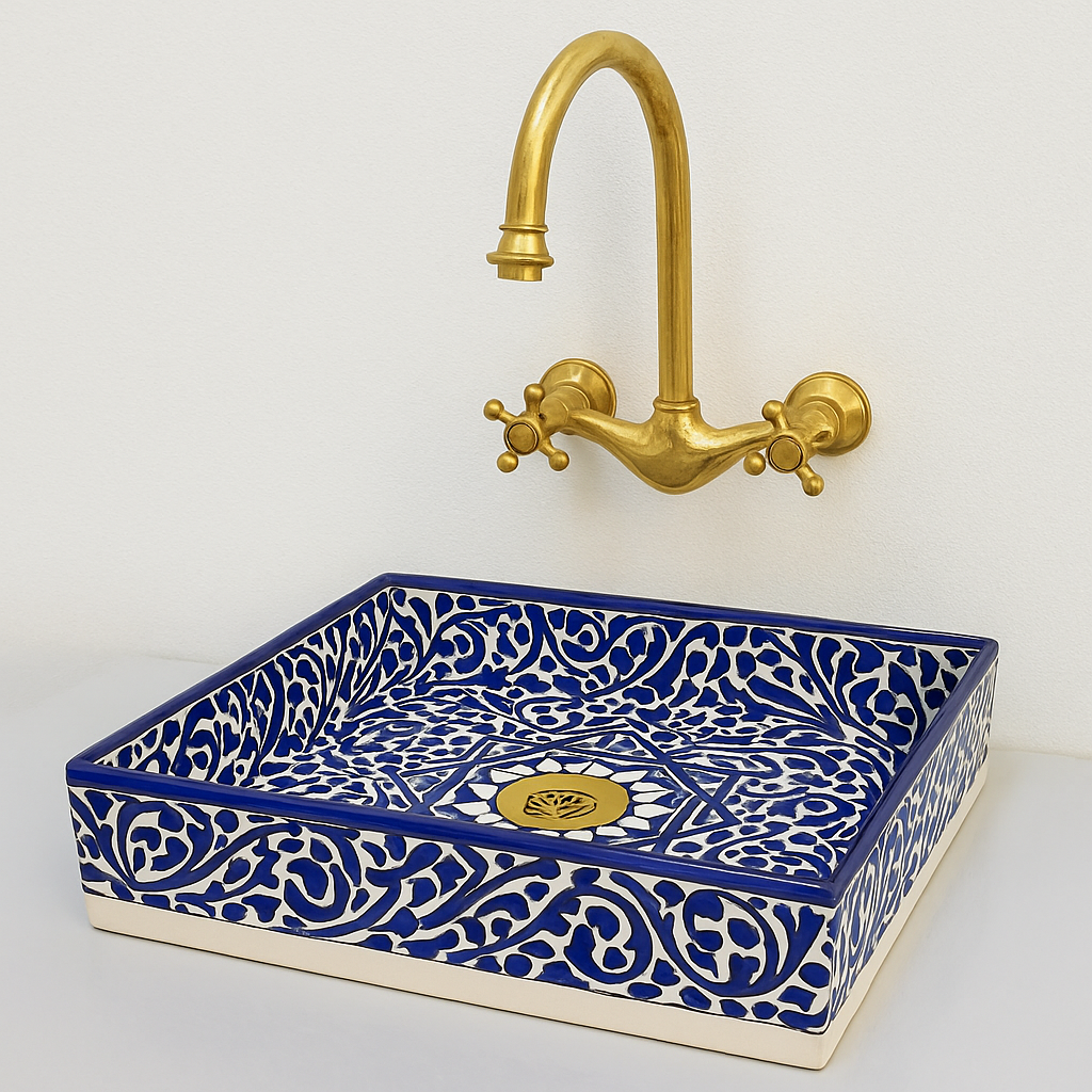 OMAR Handcrafted Moroccan Ceramic Sink – Square or Rectangular Basin ...