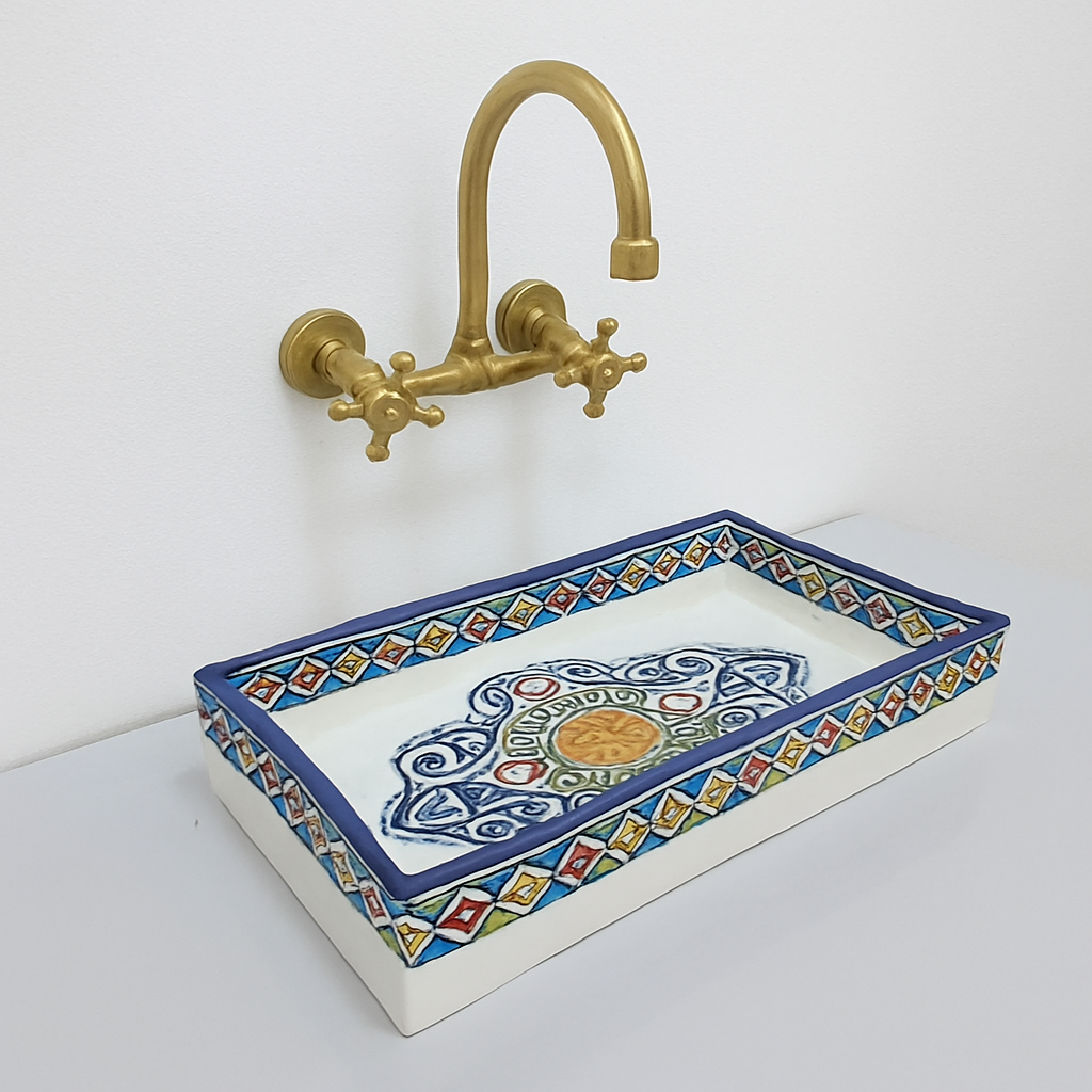 AMIMAR Handcrafted Moroccan Ceramic Sink – Square or Rectangular Basin ...
