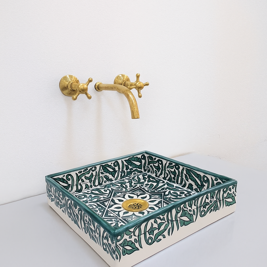 FADOUL Handcrafted Moroccan Ceramic Sink – Square or Rectangular Basin ...