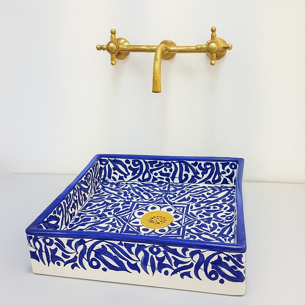 HAIDAR Handcrafted Moroccan Ceramic Sink – Square or Rectangular Basin ...
