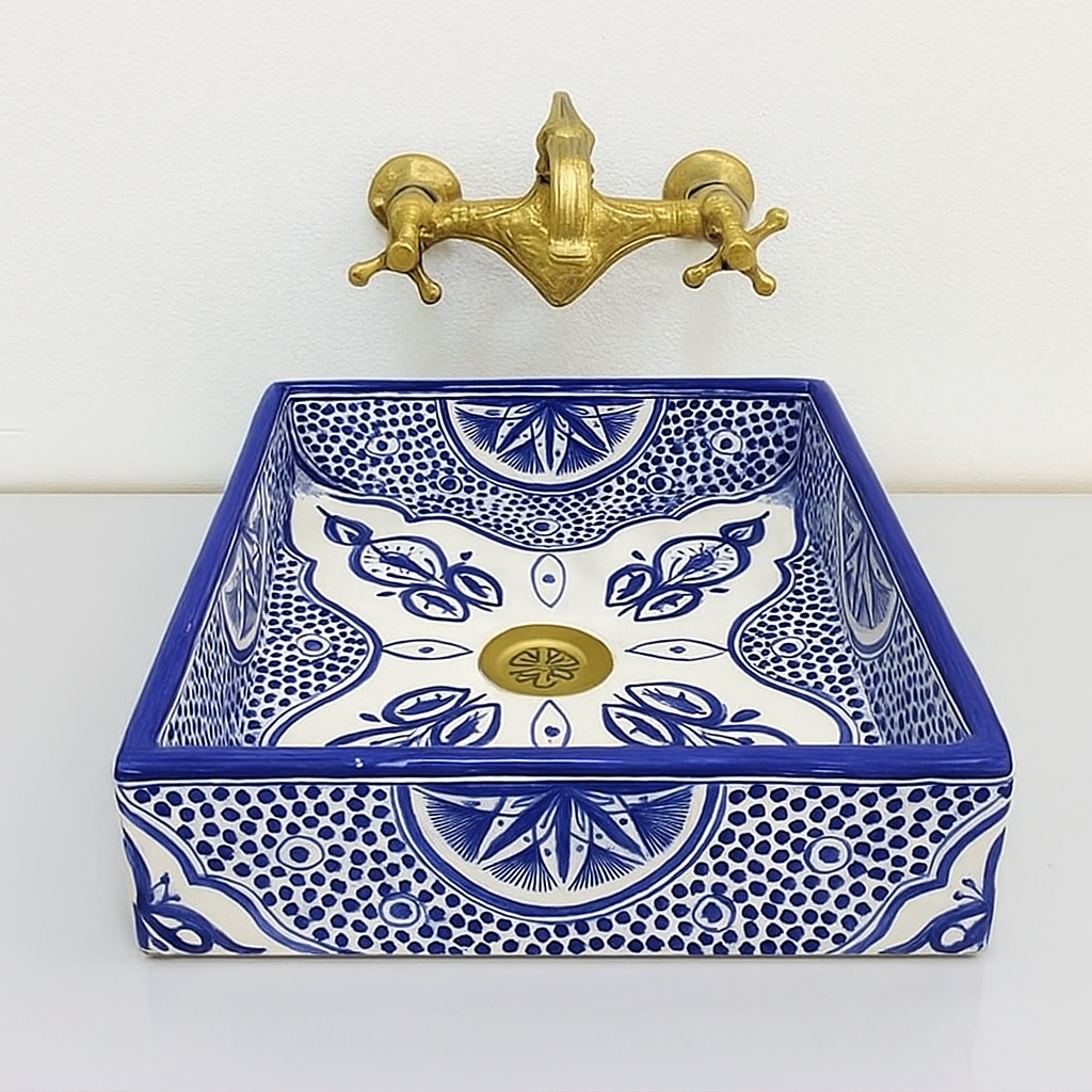 YOUSSEF Handcrafted Moroccan Ceramic Sink – Square or Rectangular Basin ...