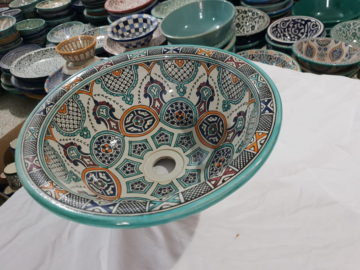 SAFAA Hand-Painted Moroccan Ceramic Basin – Round Sink in Multiple Siz ...