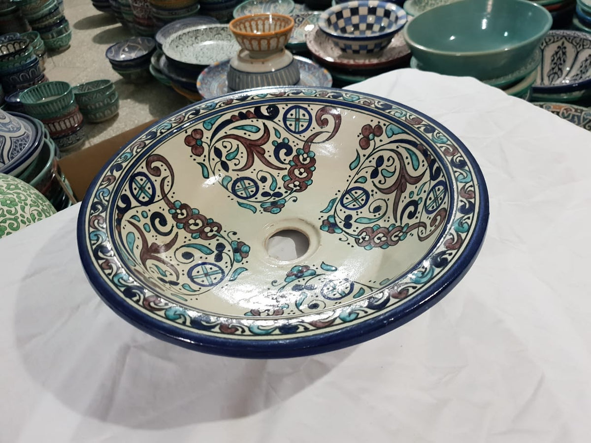 MERYEM Hand-Painted Moroccan Ceramic Basin – Round Sink in Multiple Si ...