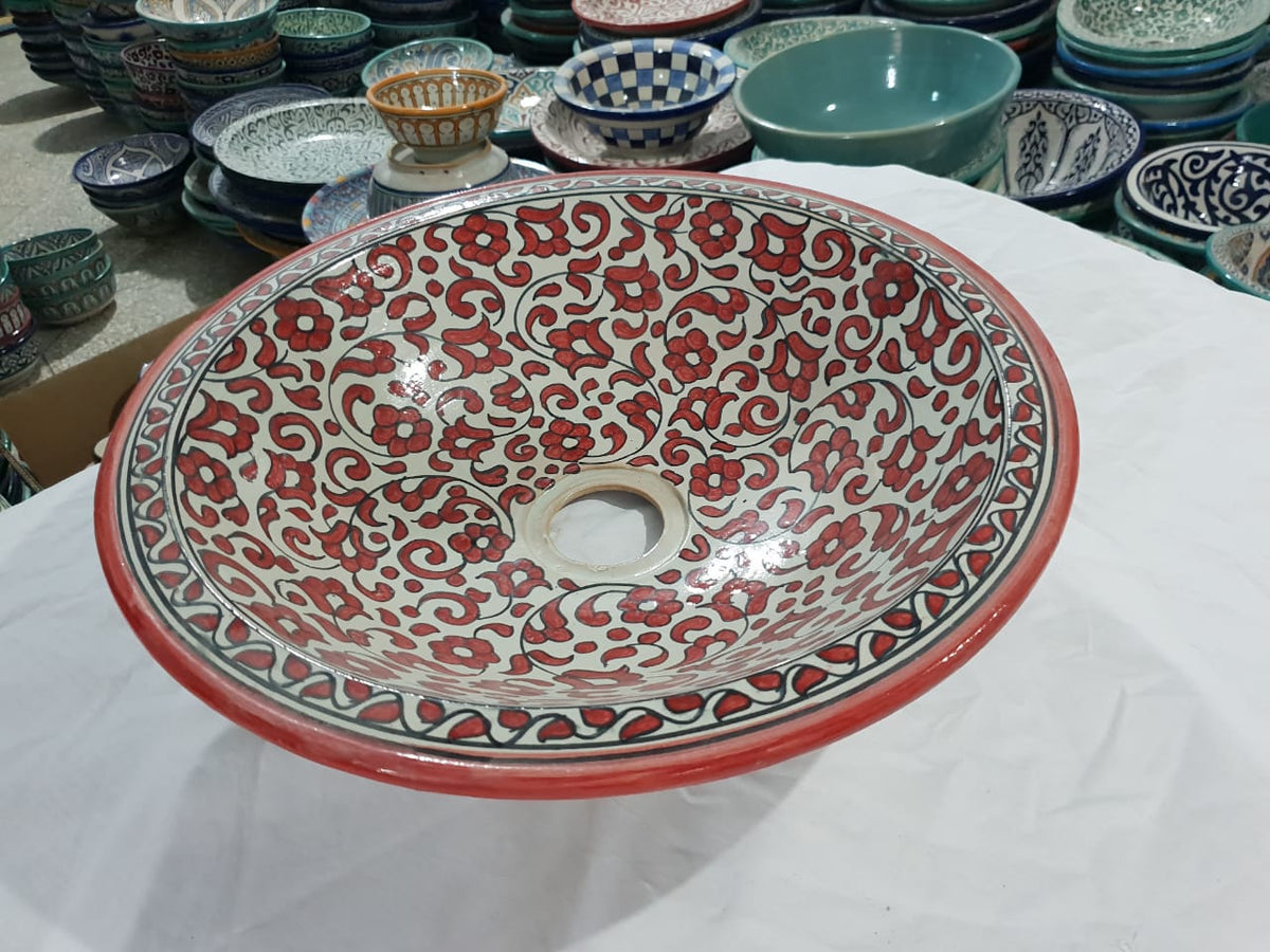 NAHLA Hand-Painted Moroccan Ceramic Basin – Round Sink in Multiple Siz ...