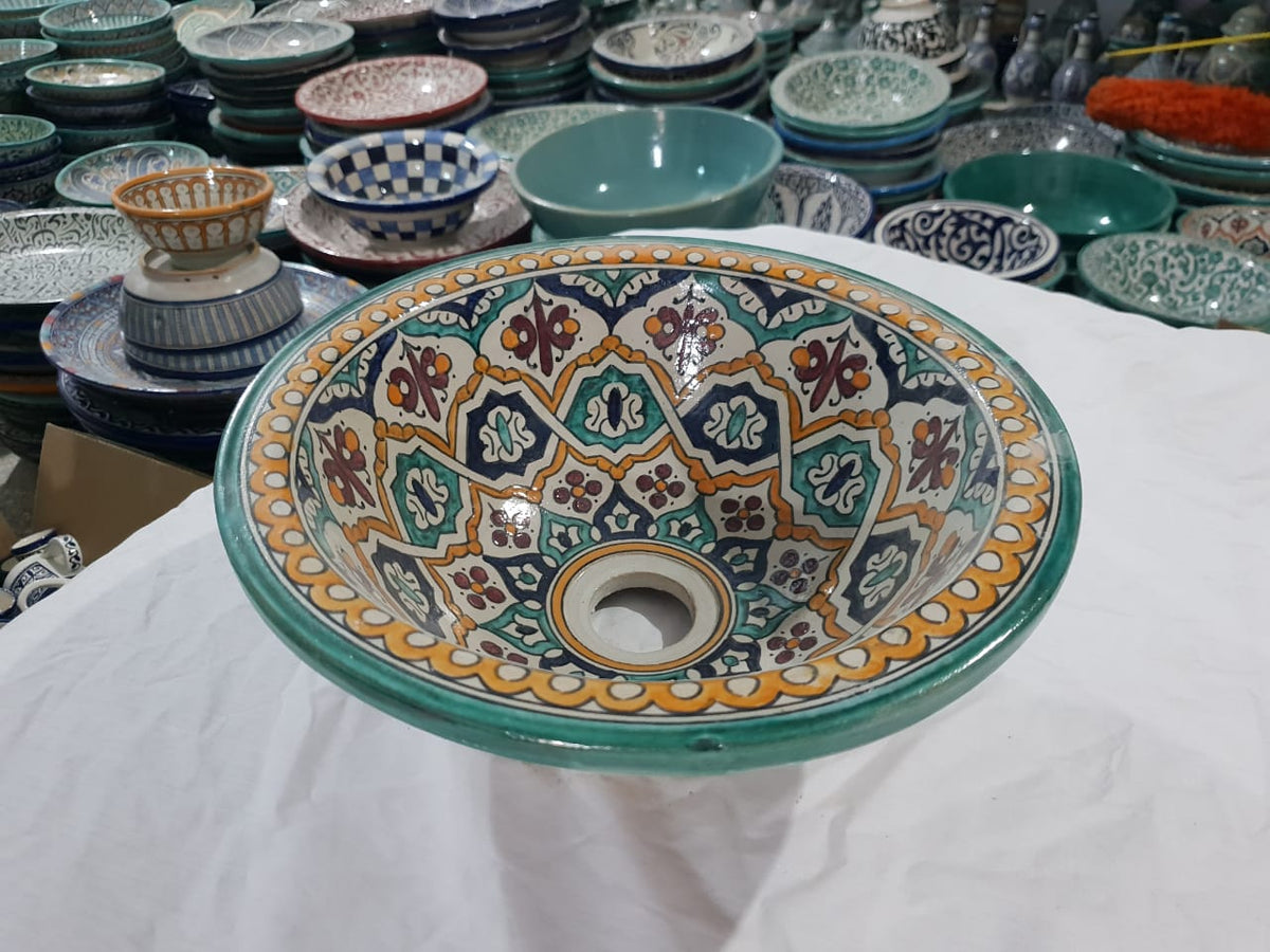 IKRAM Hand-Painted Moroccan Ceramic Basin – Round Sink in Multiple Siz ...